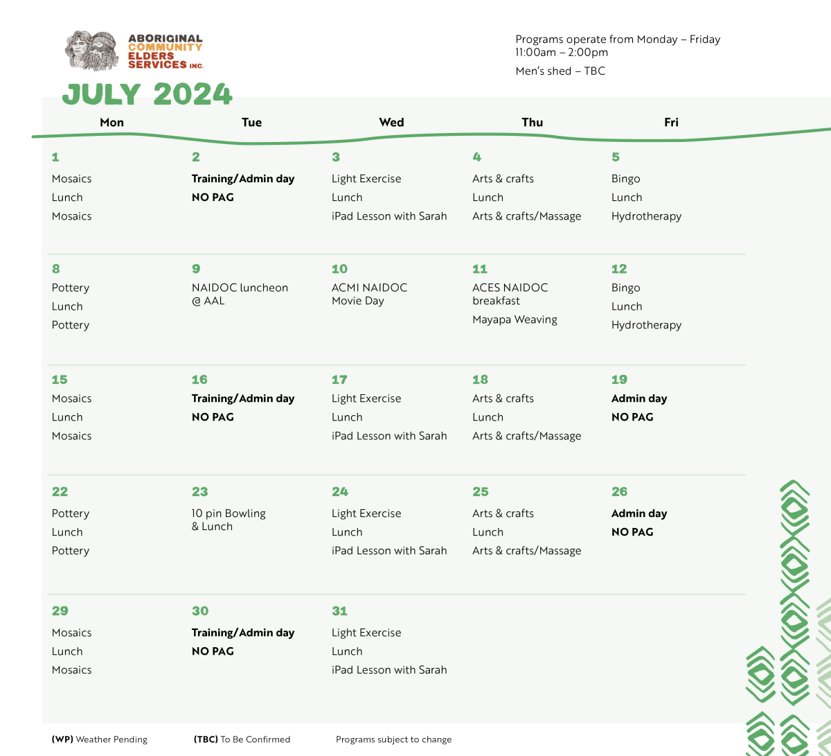 Planned Activity Group schedule for June and July 2024 – Aboriginal ...