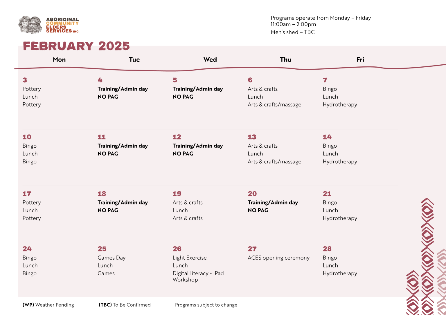 Planned Activity Group schedule for February 2025 – Aboriginal ...